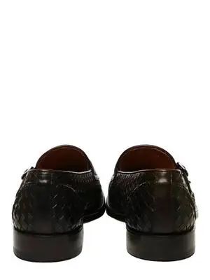 DOUCAL'S Woven Leather Monk Shoes - Brown