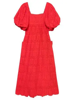 Farm Rio Eyelet-detail Midi Dress - Red