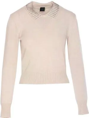 Pinko Crystal-collar Crewneck Sweater - Neutrals