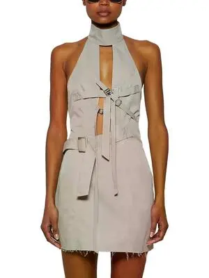 Natasha Zinko Halterneck Buckle-fastening Dress - Neutrals