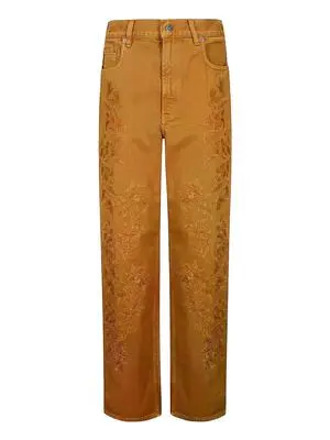 GOLDEN GOOSE Floral-embroidered Trousers - Brown