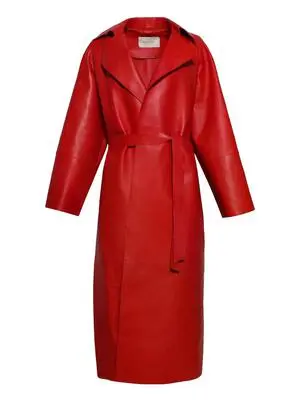 Magda Butrym Belted Leather Coat - Red