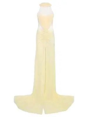 DAVID KOMA Tulle Insert Draped Maxi Dress