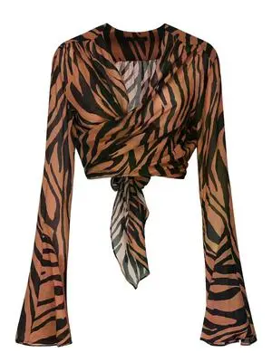 Andamane Zebra-print Tie-front Blouse - Brown