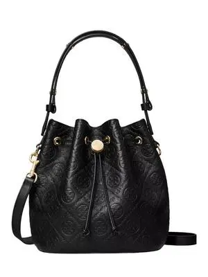 Tory Burch T-monogram Textured Bucket Bag - Black