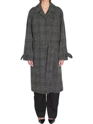 Balenciaga Checked Belted Coat - Black