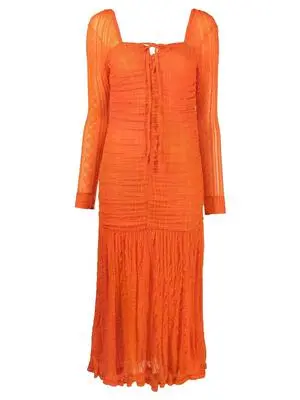 GANNI Square-neck Long-sleeve Dress - Orange