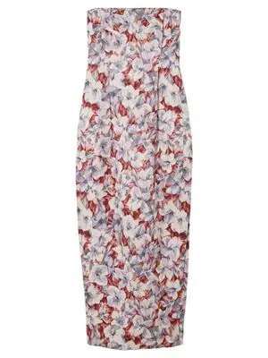 Posse Rosalie Strapless Pleated Linen Midi Dress - Multi