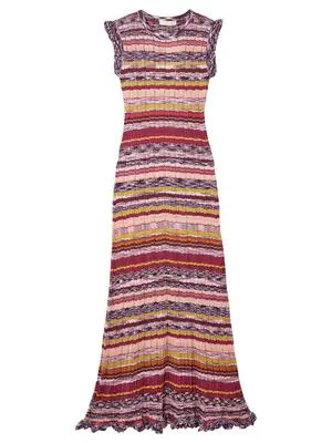Ulla Johnson Ajak Ruffled Striped Ribbed-knit Midi Dress - Multi
