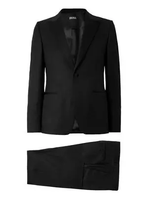 Zegna Slim-fit Satin-trimmed Wool And Mohair-blend Twill Tuxedo - Black