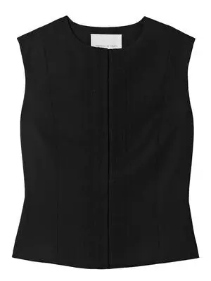 Veronica De Piante Robie Embroidered Grain De Poudre Wool Vest - Black