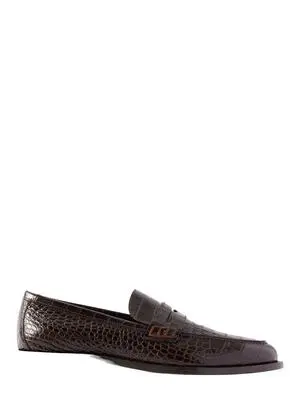 Manolo Blahnik Perry Croc-effect Leather Loafers - Brown