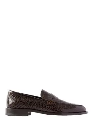 Manolo Blahnik Perry Croc-Effect Leather Loafers Dark Brown
