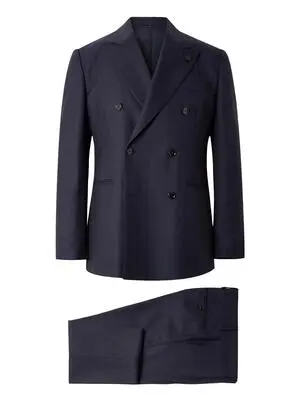 LARDINI Double-breasted Striped Wool Suit - Blue