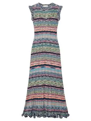 Ulla Johnson Ajak Ruffled Striped Ribbed-knit Midi Dress - Multi