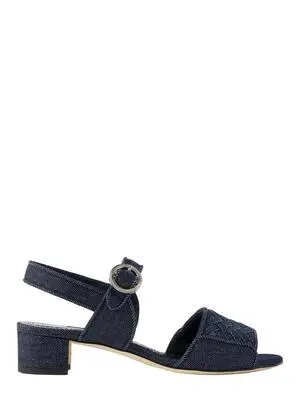 Manolo Blahnik Vibius 30 Herringbone Denim Sandals - Blue