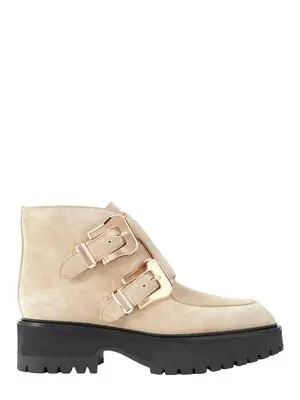 Gabriela Hearst Apollo Buckled Suede Platform Ankle Boots - Neutrals