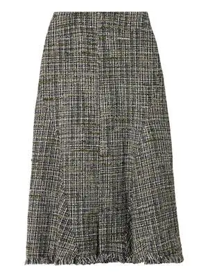 Erdem Frayed Tweed Midi Skirt - Green