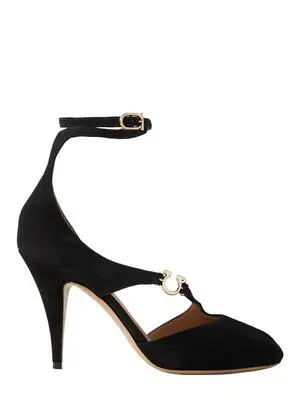 FERRAGAMO Molly Embellished Suede Pumps - Black