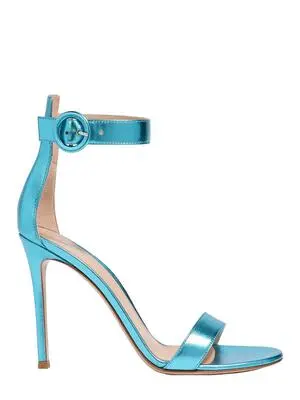 GIANVITO ROSSI Portofino 105 Metallic Leather Sandals - Azure