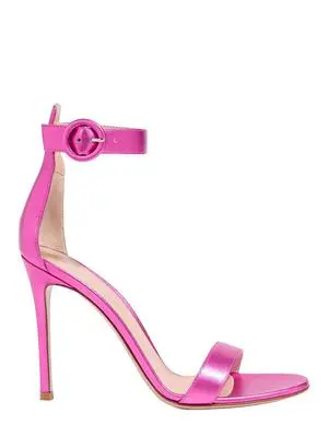 GIANVITO ROSSI Portofino 105 Metallic Leather Sandals - Bright Pink