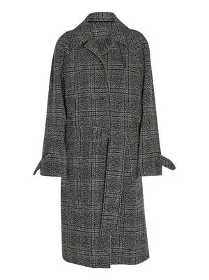 Balenciaga Checked Belted Coat - Black