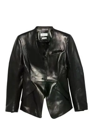 Alexander McQueen Single-breasted Calfskin Leather Jacket - Black