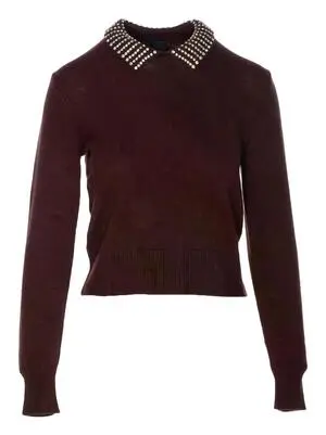 Pinko Crystal-embellished Crew-neck Sweater - Brown
