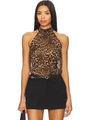 NILI LOTAN Alla Halterneck Top - Vintage Leopard Print