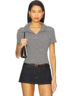 LOVERS AND FRIENDS Adrian Polo Top - Black & White Stripe