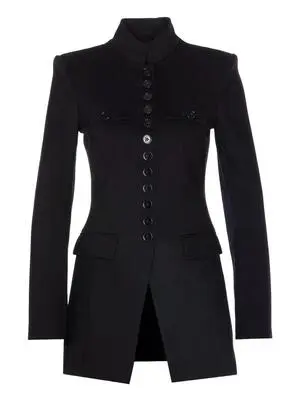 Patrizia Pepe Mandarin-collar Fitted Jacket - Black