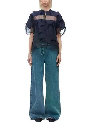 3.1 Phillip Lim Embroidered Ruffled Blouse - Blue