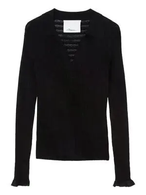 3.1 Phillip Lim Ribbed Knit Long Sleeve Sweater - Black