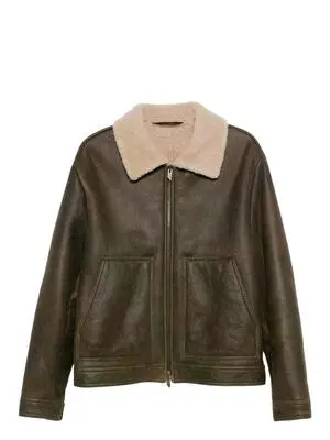 SALVATORE SANTORO Shearling-collar Leather Jacket - Green