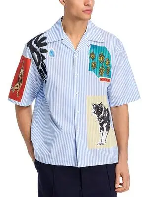 Marni Mixed Media Boxy Fit Bowling Shirt - Iris Blue