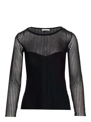 Patrizia Pepe Ribbed Transparent-panel T-shirt - Black