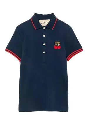 Valentino Garavani Cherry-embellished Polo Top - Blue