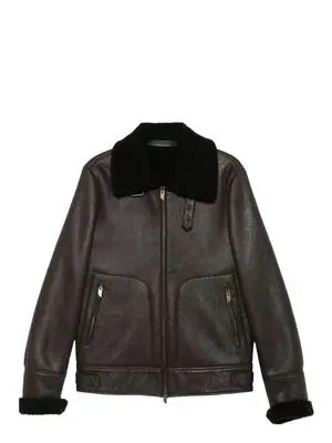 SALVATORE SANTORO Shearling-collar Leather Jacket - Brown