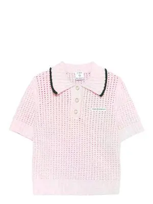 Casablanca Textured-knit Polo Top - Pink