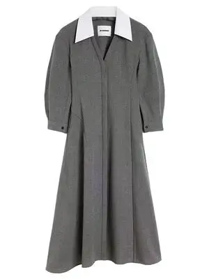 JIL SANDER Contrasting-collar Midi Dress - Grey