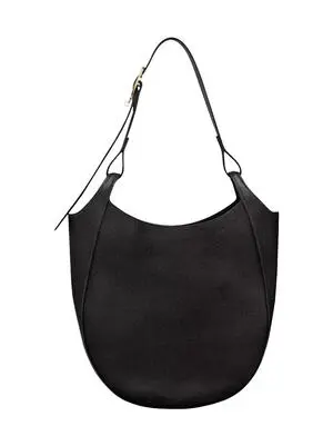 Longchamp Curved Leather Shoulder Bag - Black