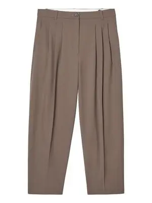 Cos Pleated Barrel-Leg Wool Trousers Brown
