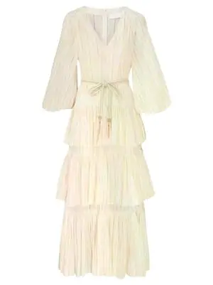 Zimmermann Tiered Striped Dress - Neutrals