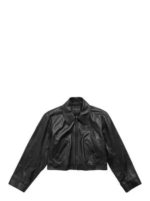 Balenciaga Cropped Leather Jacket - Black