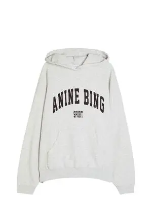 ANINE BING Harvey Hooded Cotton Sweatshirt - Grey