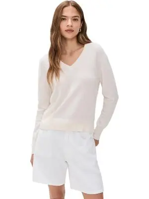 WHITE & WARREN Cashmere V-neck Shell - Soft White