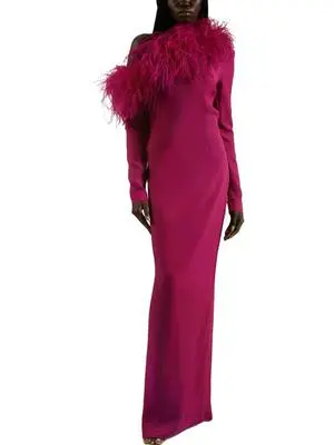 TALLER MARMO Feather-trimmed One-shoulder Dress - Pink