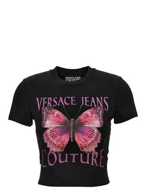 Versace Butterfly-embellished Cropped Top - Black