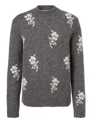 JIL SANDER Floral Intarsia Alpaca And Wool-blend Sweater - Grey