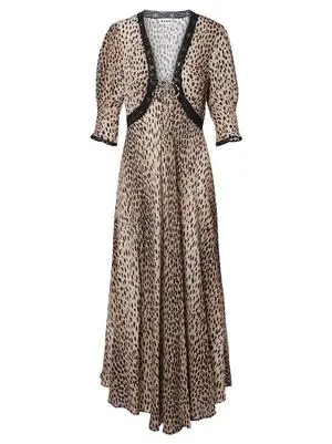 Rixo Amina Printed Crêpe De Chine Midi Dress - Brown